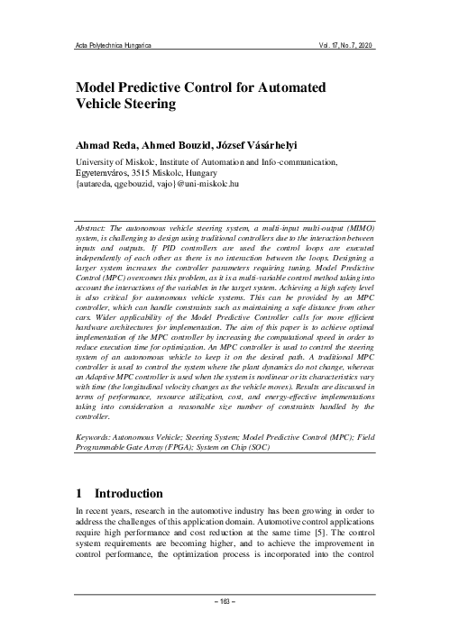 (PDF) Model Predictive Control for Automated Vehicle Steering