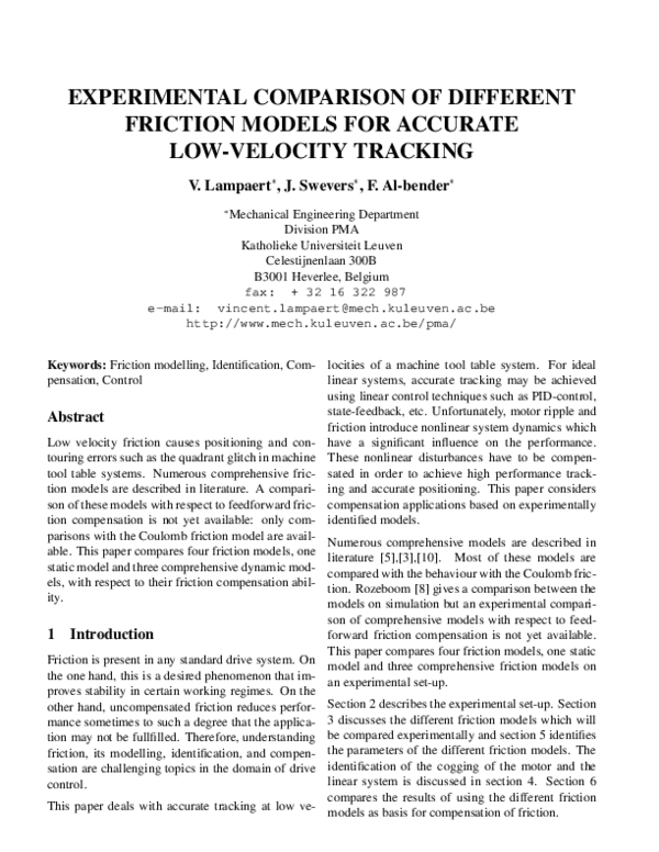 (PDF) Experimental Comparison of Different Friction Models for Accurate Low-Velocity Tracking