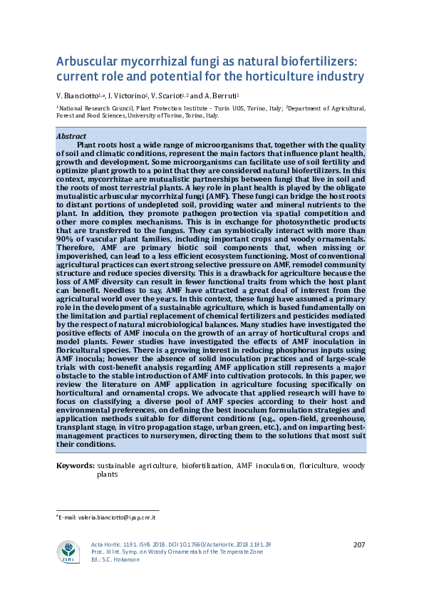 (PDF) Arbuscular mycorrhizal fungi as natural biofertilizers: current role and potential for the ...
