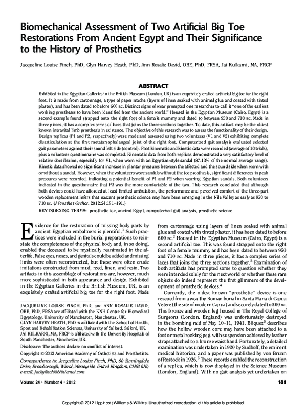 (PDF) Biomechanical Assessment of Two Artificial Big Toe Restorations ...