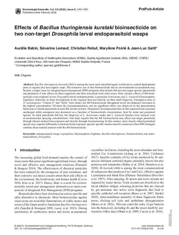 (PDF) Effects of Bacillus thuringiensis kurstaki bioinsecticide on two ...