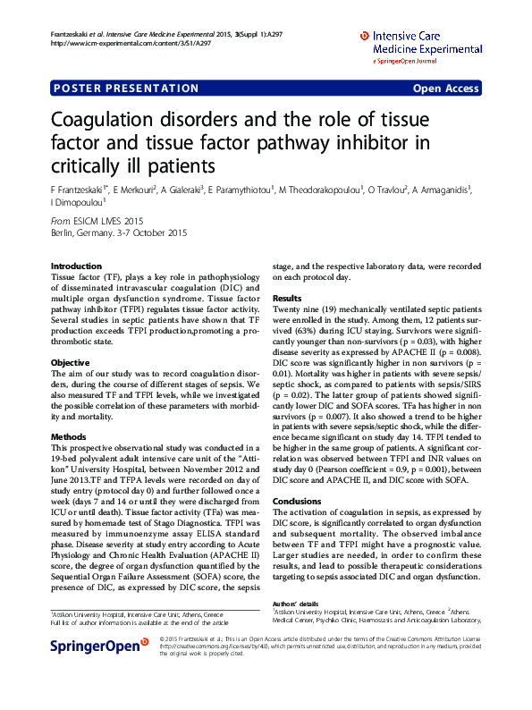 (PDF) Coagulation disorders and the role of tissue factor and tissue ...