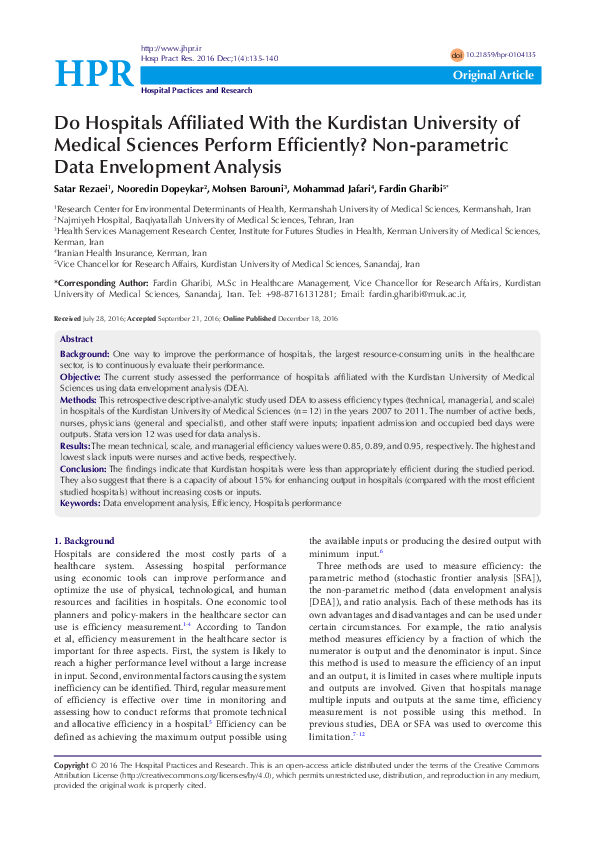 (PDF) Do Hospitals Affiliated With the Kurdistan University of Medical ...