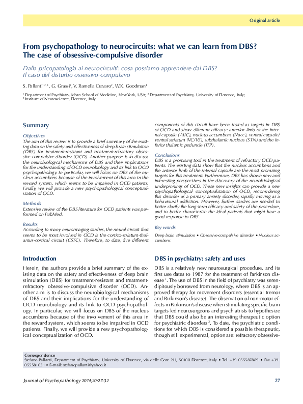 (PDF) From psychopathology to neurocircuits: what we can learn from DBS ...