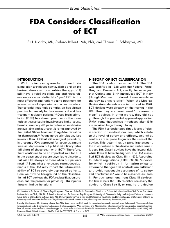 (PDF) FDA considers classification of ECT