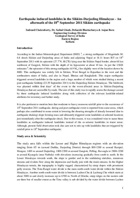 (PDF) Earthquake induced landslides in the Sikkim-Darjeeling Himalayas ...