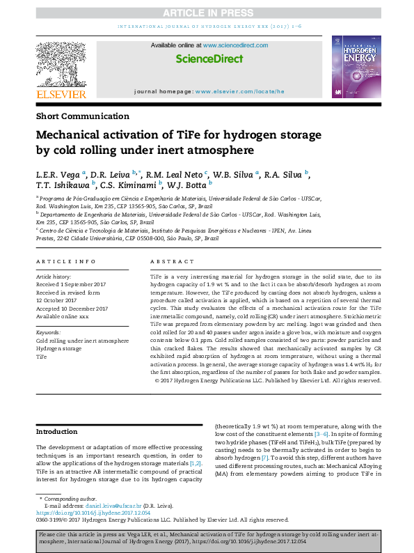 (PDF) Mechanical activation of TiFe for hydrogen storage