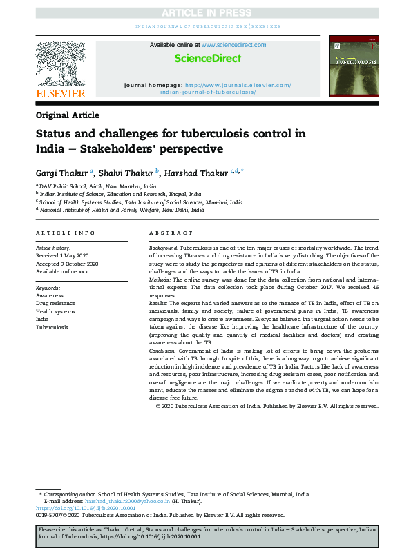 (PDF) Status and challenges for tuberculosis control in India ...