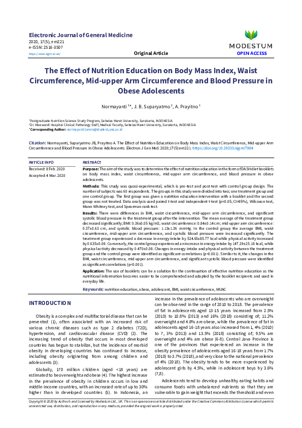 (PDF) The Effect of Nutrition Education on Body Mass Index, Waist ...