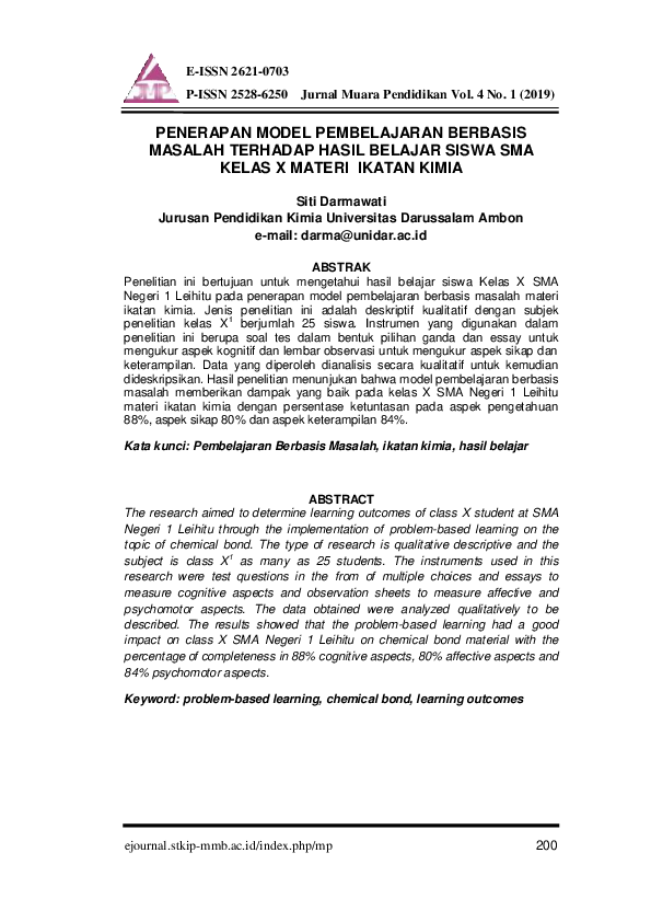 (PDF) Penerapan Model Pembelajaran Berbasis Masalah Terhadap Hasil Belajar Siswa Sma Kelas X ...