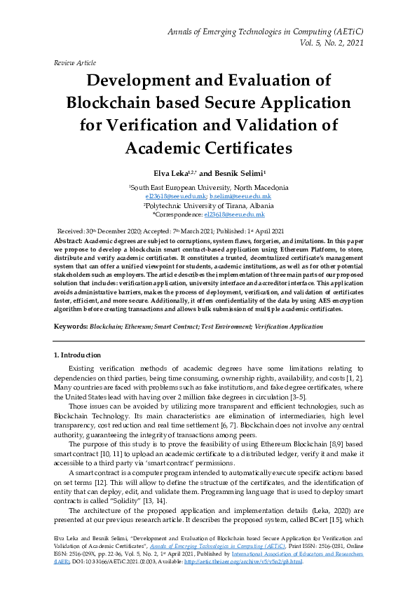Pdf Development And Evaluation Of Blockchain Based Secure Application 9169