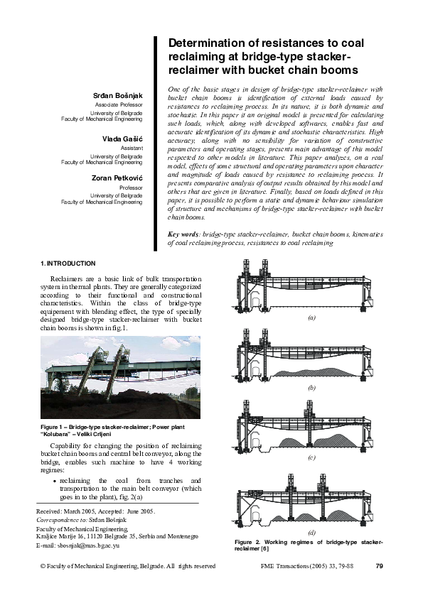 (PDF) Determination of resistances to coal reclaiming at bridge-type stacker-reclaimer with ...