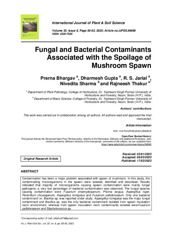 (PDF) Fungal and Bacterial Contaminants Associated with the Spoilage of ...