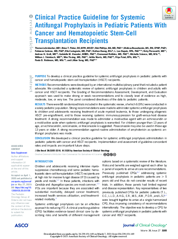 (PDF) Clinical Practice Guideline for Systemic Antifungal Prophylaxis in Pediatric Patients With ...