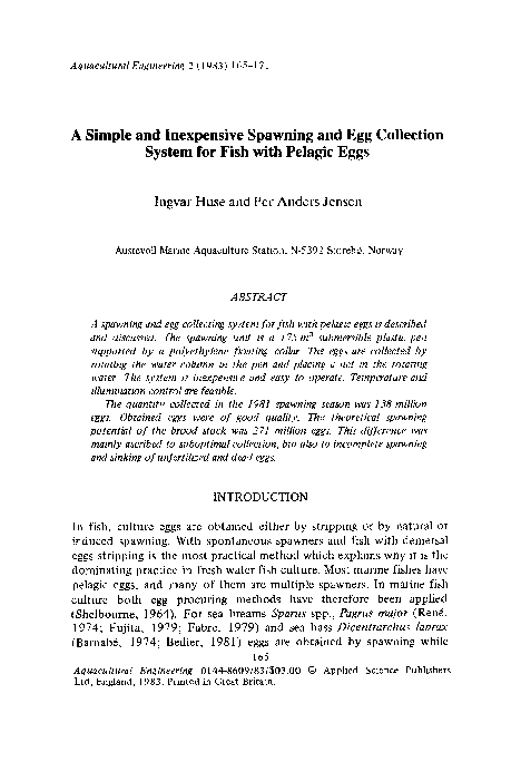 (PDF) A simple and inexpensive spawning and egg collection system for ...