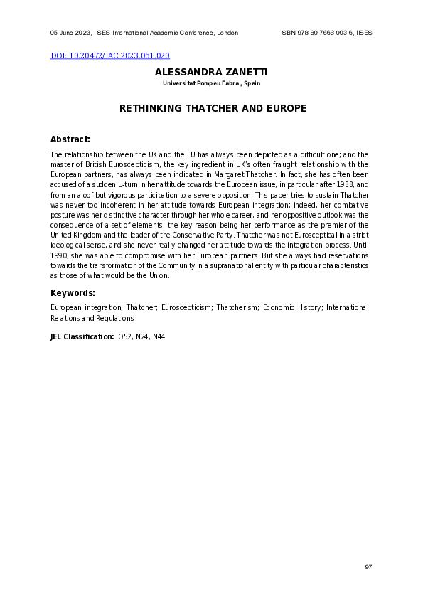 Pdf Rethinking Thatcher And Europe