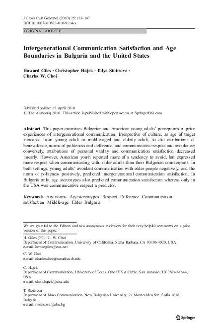 (PDF) Intergenerational Communication Satisfaction and Age Boundaries in Bulgaria and the United ...