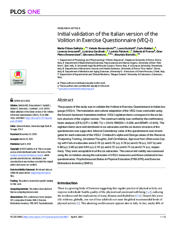 (PDF) Initial validation of the Italian version of the Volition in ...