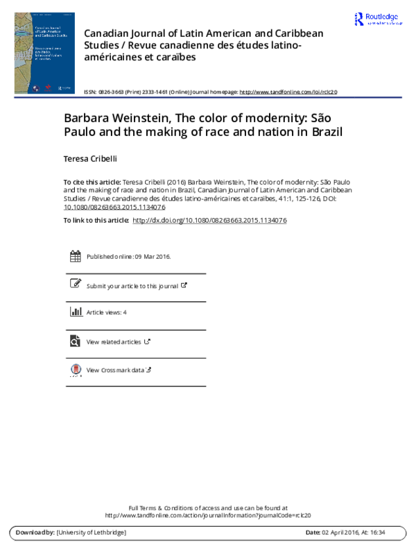 (PDF) Barbara Weinstein, The Color of Modernity: São Paulo and the ...