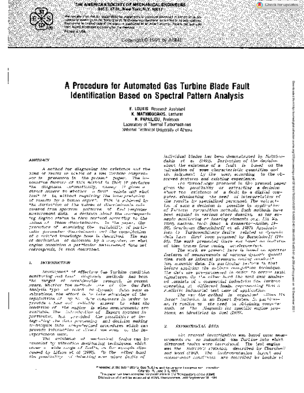 Pdf A Procedure For Automated Gas Turbine Blade Fault Identification Based On Spectral Pattern