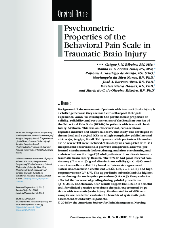 (PDF) Psychometric Properties of the Behavioral Pain Scale in Traumatic ...