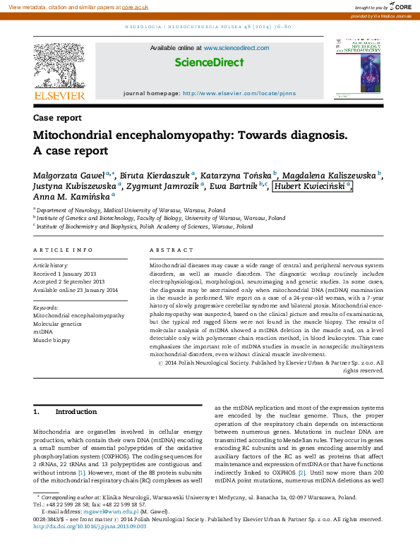 (PDF) Mitochondrial encephalomyopathy: Towards diagnosis. A case report