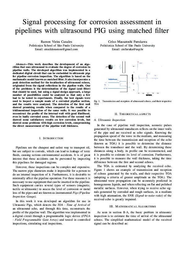 (PDF) Signal processing for corrosion assessment in pipelines with ...