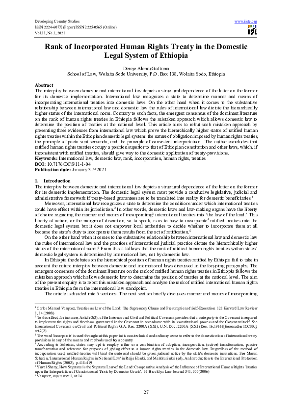 (PDF) Rank of Incorporated Human Rights Treaty in the Domestic Legal ...