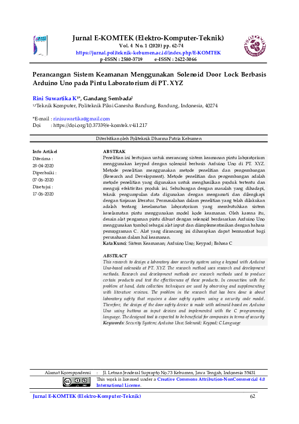 (PDF) Perancangan Sistem Keamanan Menggunakan Solenoid Door Lock ...