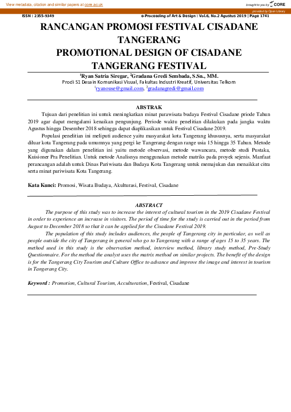 (PDF) Rancangan Promosi Festival Cisadane Tangerang
