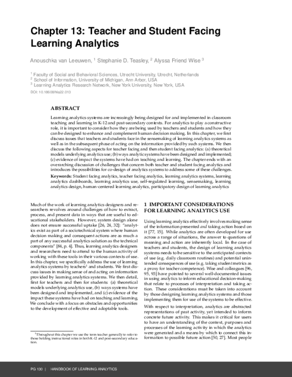 (PDF) Teacher and Student Facing Learning Analytics