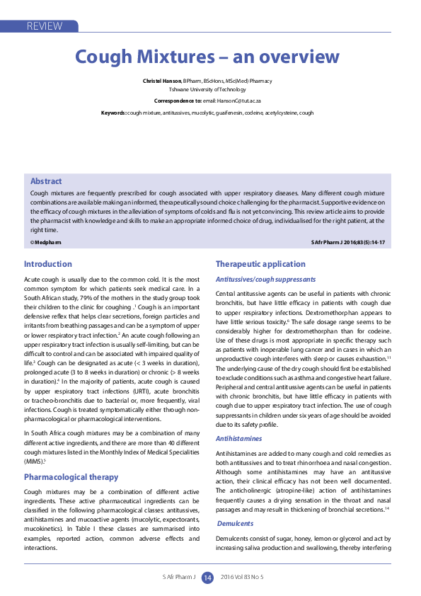 (PDF) Cough Mixtures – an overview