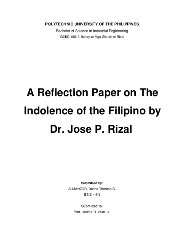 (PDF) A Reflection Paper on The Indolence of the Filipino by Dr. Jose P ...