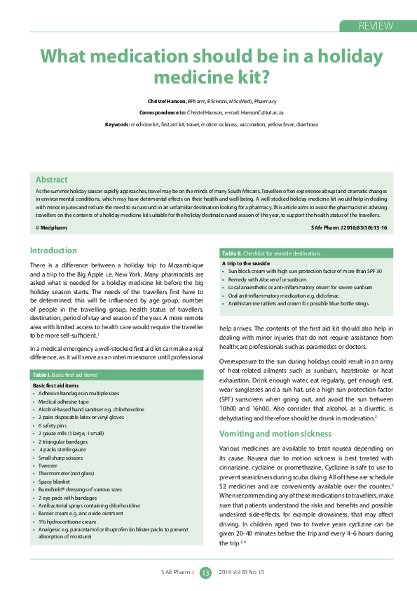 (PDF) What medication should be in a holiday medicine kit? : review