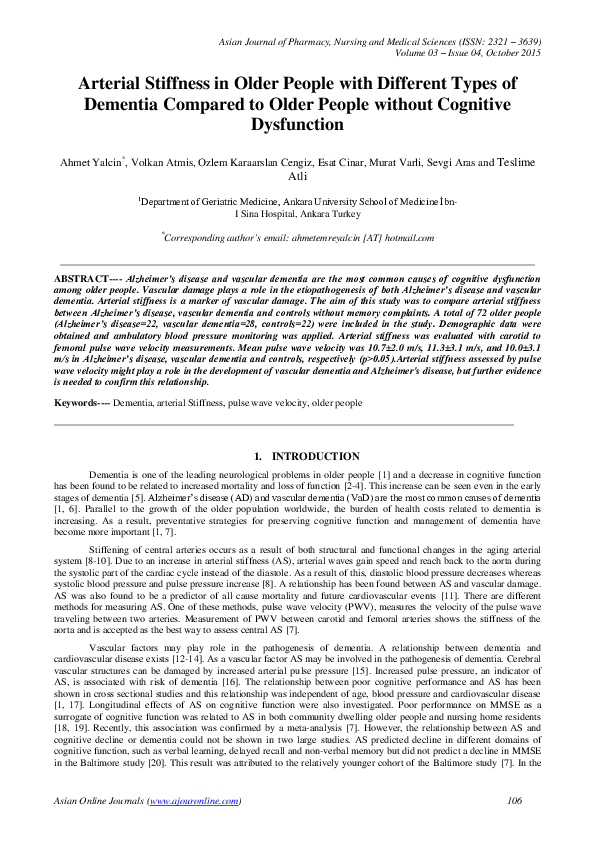 (PDF) Arterial Stiffness in Older People with Different Types of Dementia Compared to Older ...