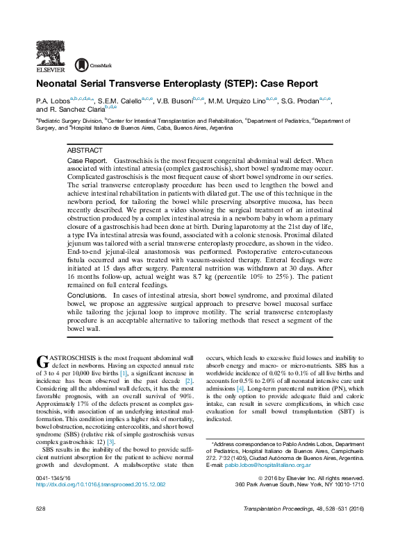 (PDF) Neonatal Serial Transverse Enteroplasty (STEP): Case Report