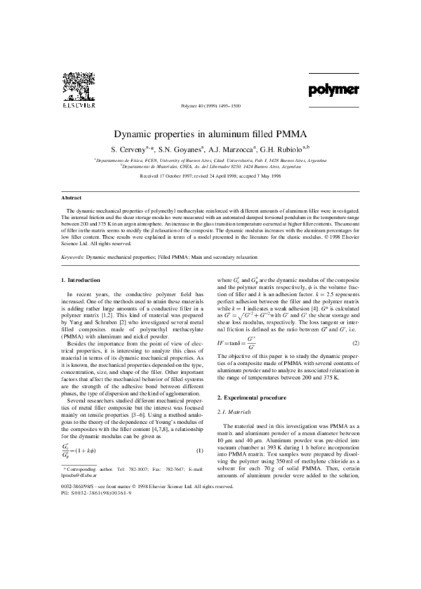 (PDF) Dynamic properties in aluminum filled PMMA