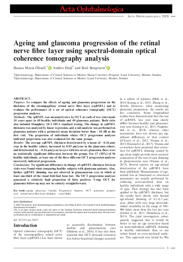 Pdf Ageing And Glaucoma Progression Of The Retinal Nerve Fibre Layer Using Spectral‐domain