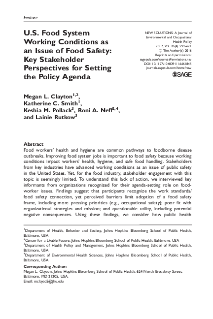 (PDF) U.S. Food System Working Conditions as an Issue of Food Safety