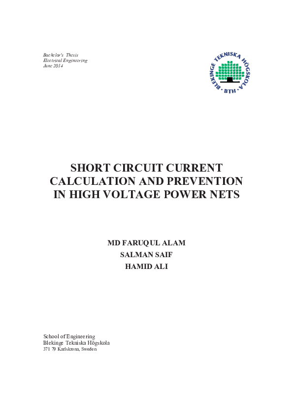 (PDF) Short Circuit Current Calculation and Prevention in High Voltage Power Nets