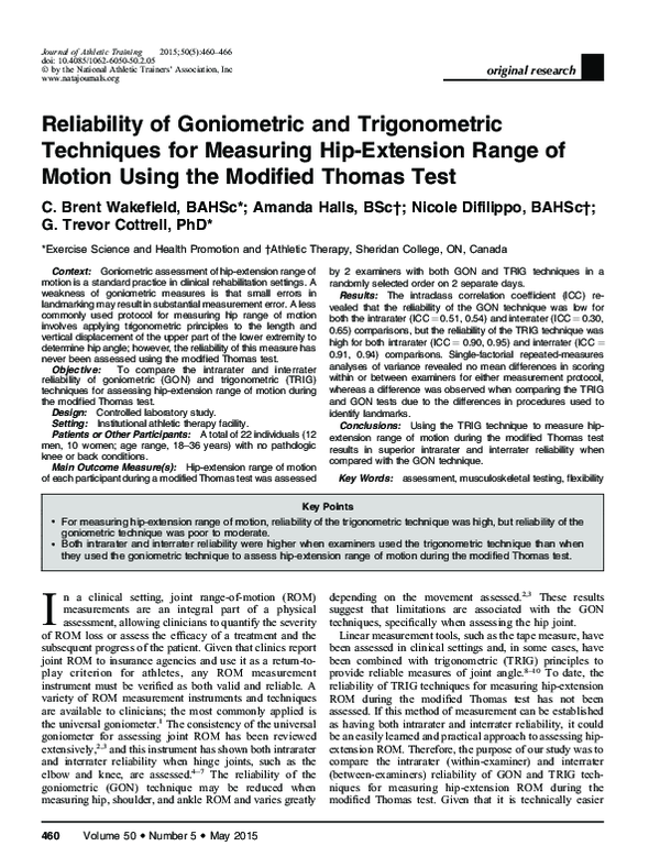 (PDF) Reliability of Goniometric and Trigonometric Techniques for ...