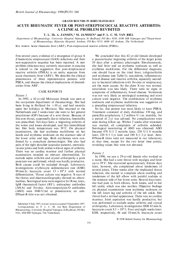 (PDF) Grand rounds in rheumatology: acute rheumatic fever or post ...