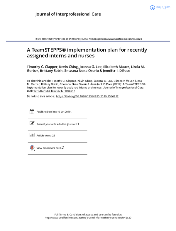 (PDF) A TeamSTEPPS® implementation plan for recently assigned interns ...