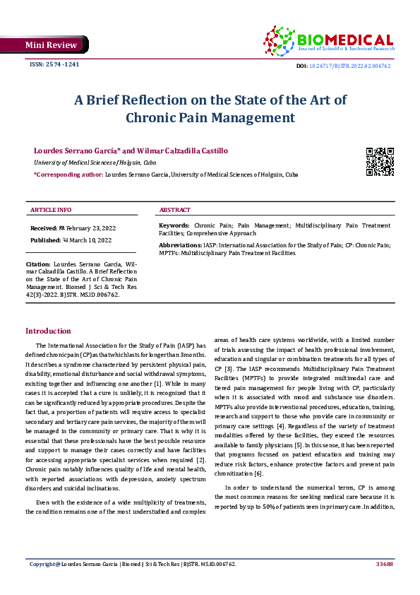 (PDF) A Brief Reflection on the State of the Art of Chronic Pain Management