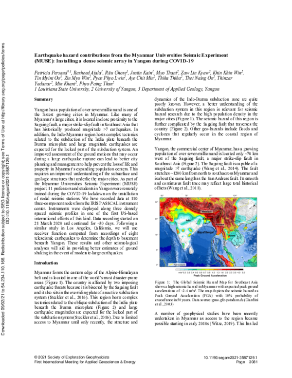 (PDF) Earthquake hazard contributions from the Myanmar Universities ...