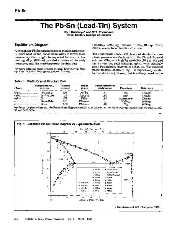 (PDF) The Pb−Sn (Lead-Tin) system