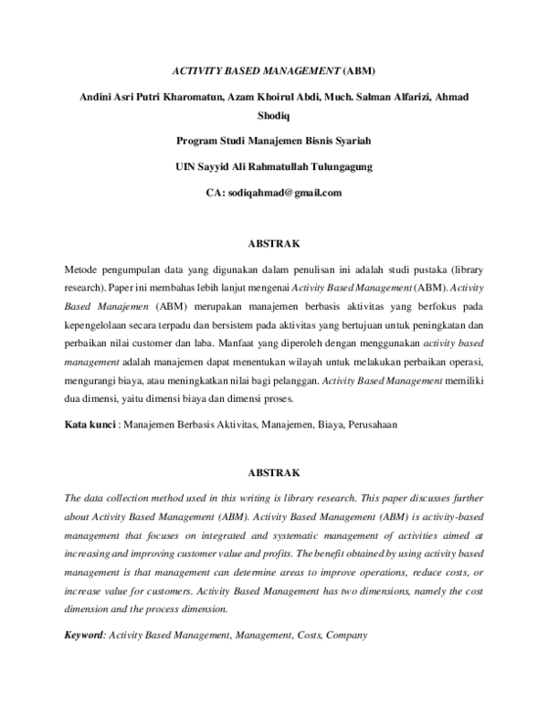 (PDF) ACTIVITY BASED MANAGEMENT (ABM)