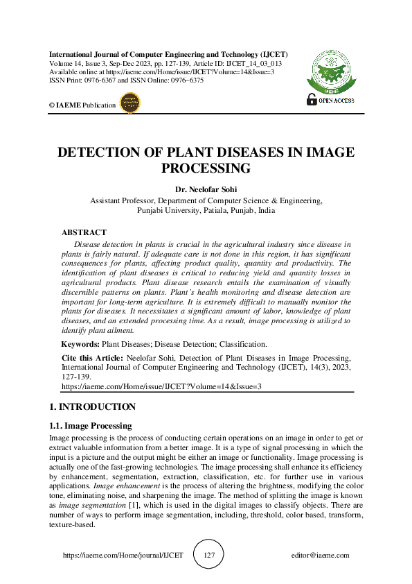 (PDF) DETECTION OF PLANT DISEASES IN IMAGE PROCESSING