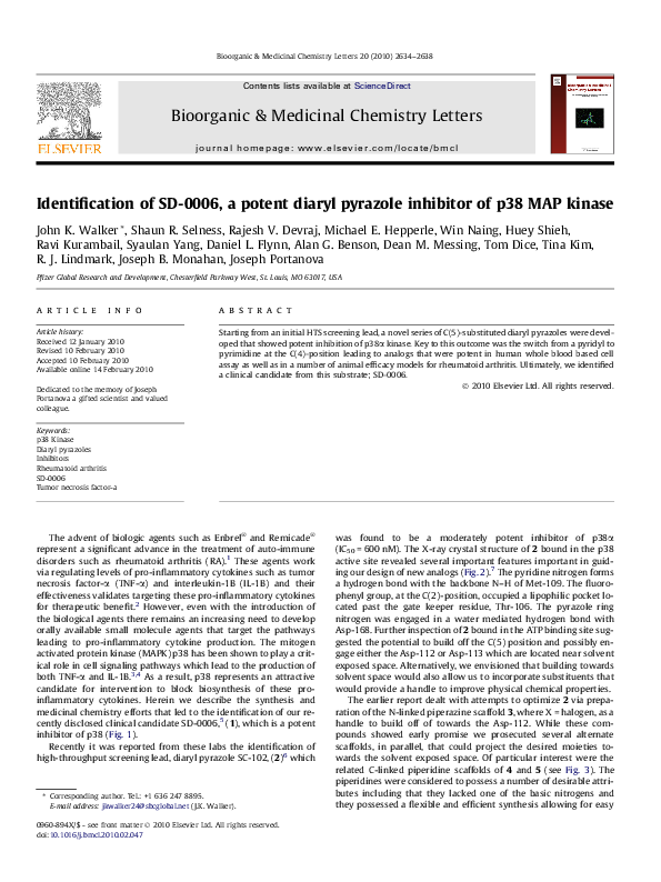 (PDF) Identification of SD-0006, a potent diaryl pyrazole inhibitor of p38 MAP kinase