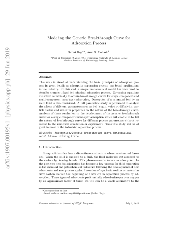 (PDF) Modeling the Generic Breakthrough Curve for Adsorption Process